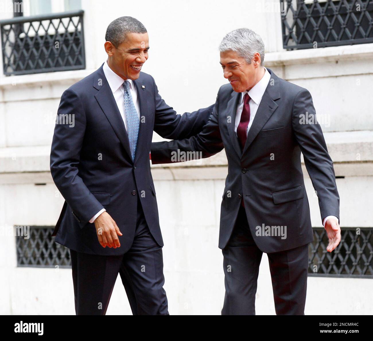President Barack Obama is greeted by Portuguese Prime Minister Jose ...