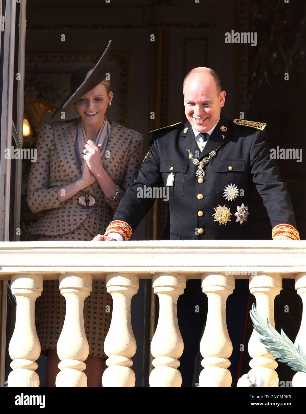 Prince Albert II of Monaco and his fiancee Charlene Wittstock appear on ...
