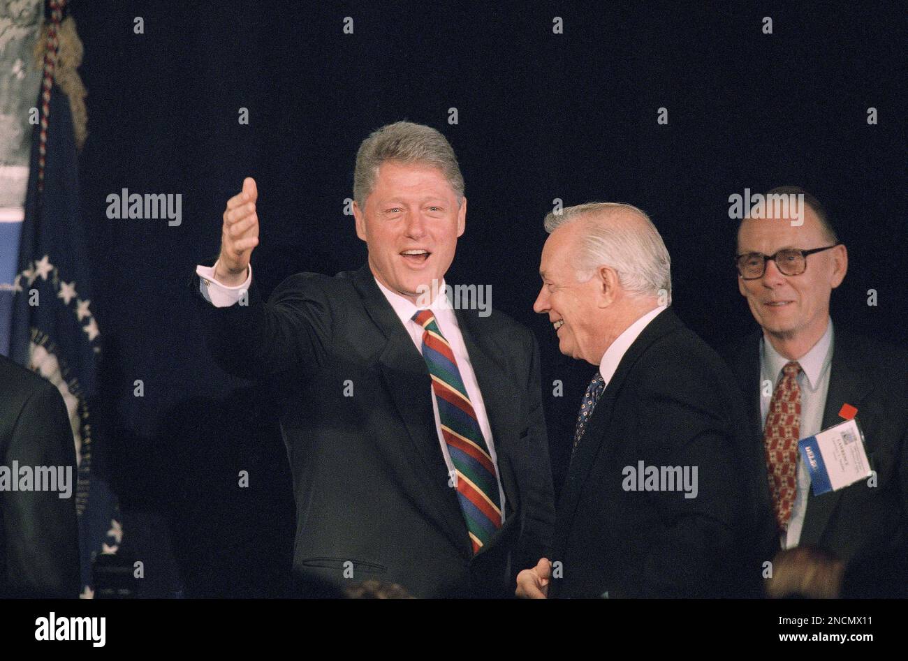 President Bill Clinton gestures prior to addressing the White House ...