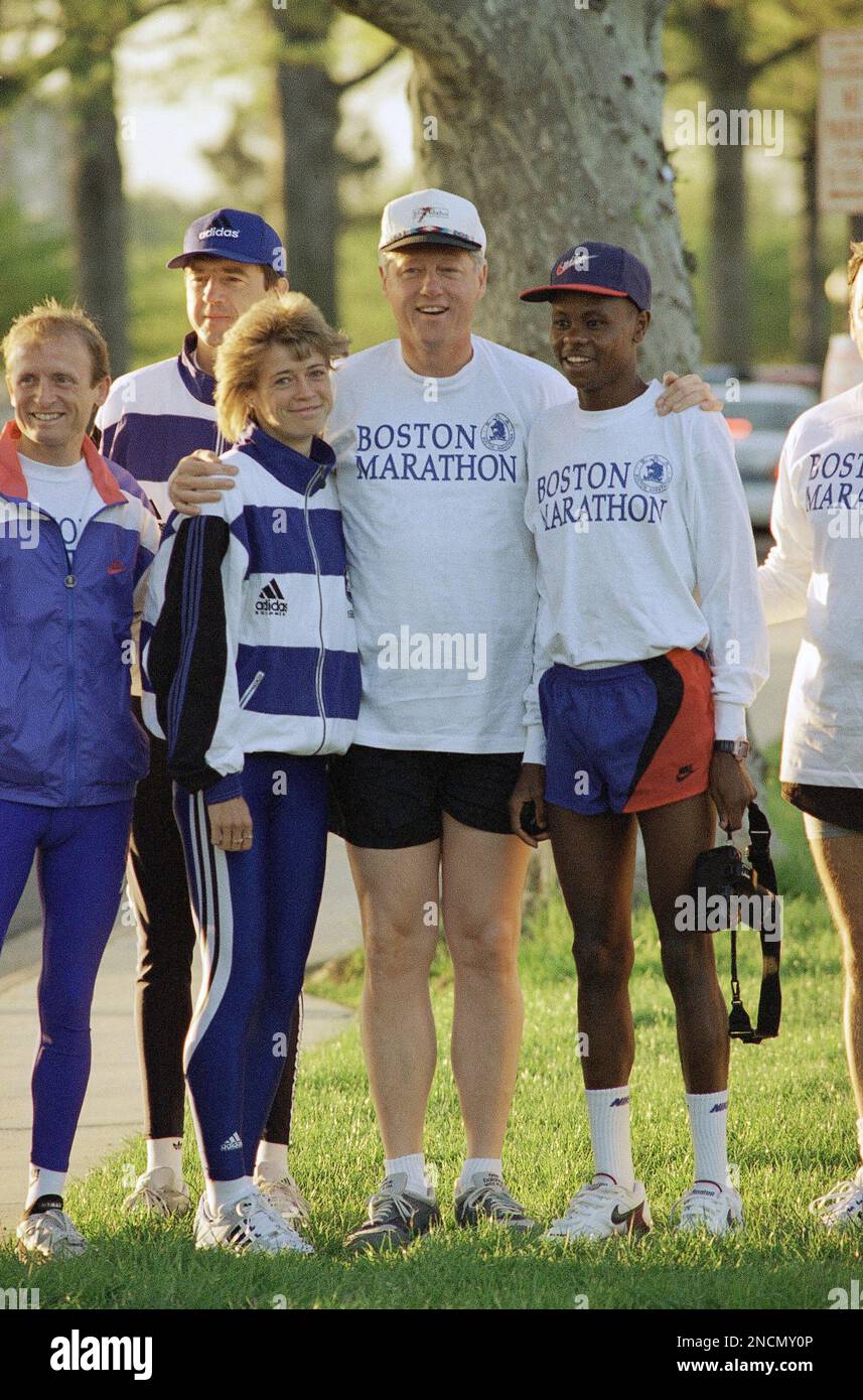 President Bill Clinton with Cosmas Ndeti of Machakos, Kenya, right, and ...