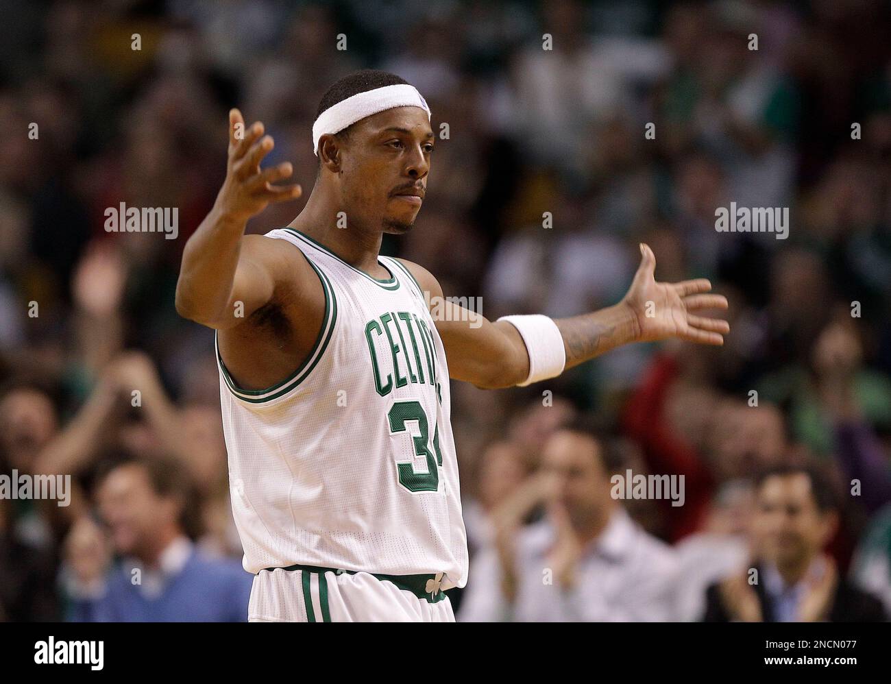 Boston Celtics small forward Paul Pierce (34) embraces the cheers of ...