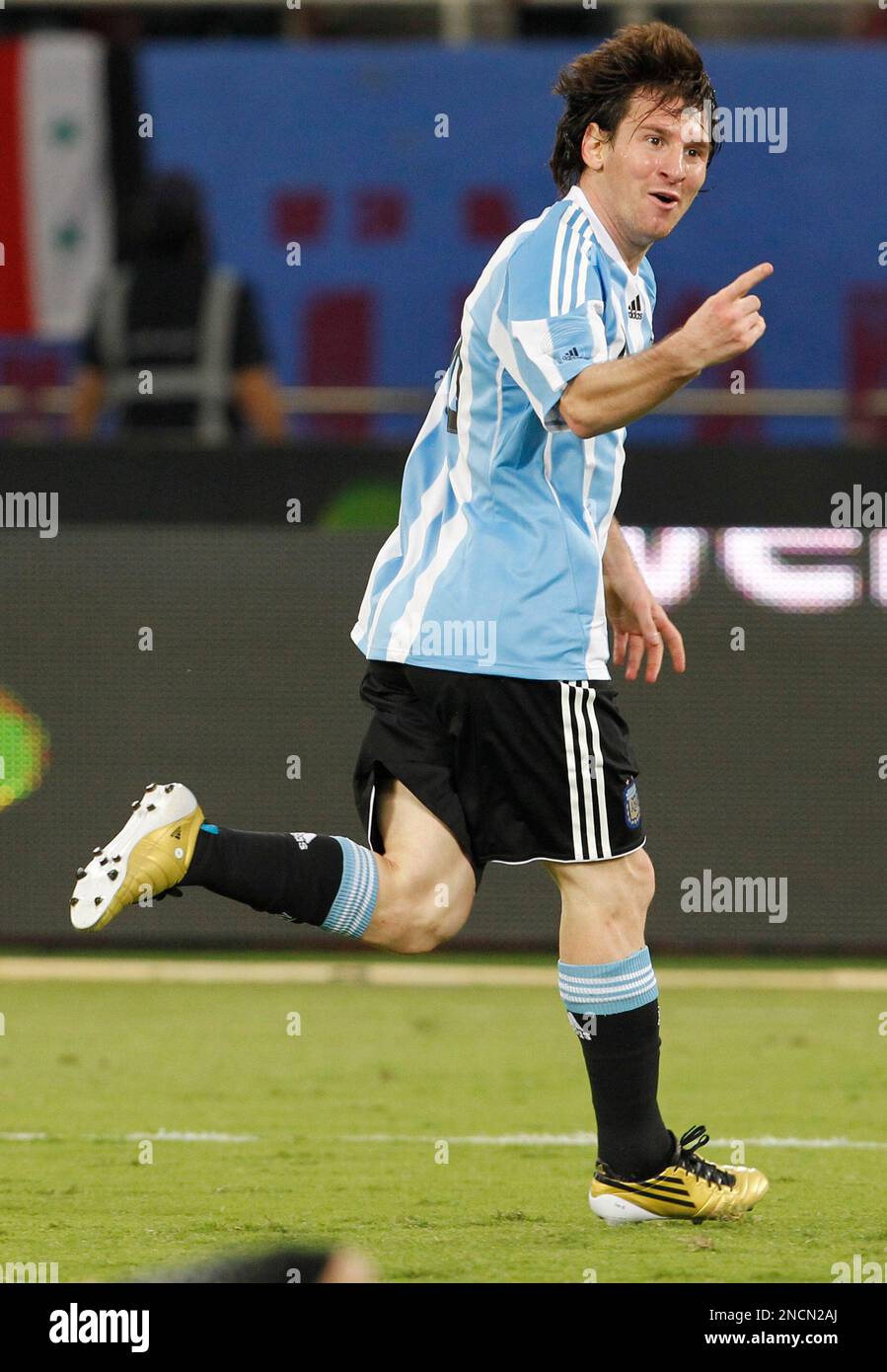 Argentina's Leo Messi celebrates after scoring against Brazil during a ...
