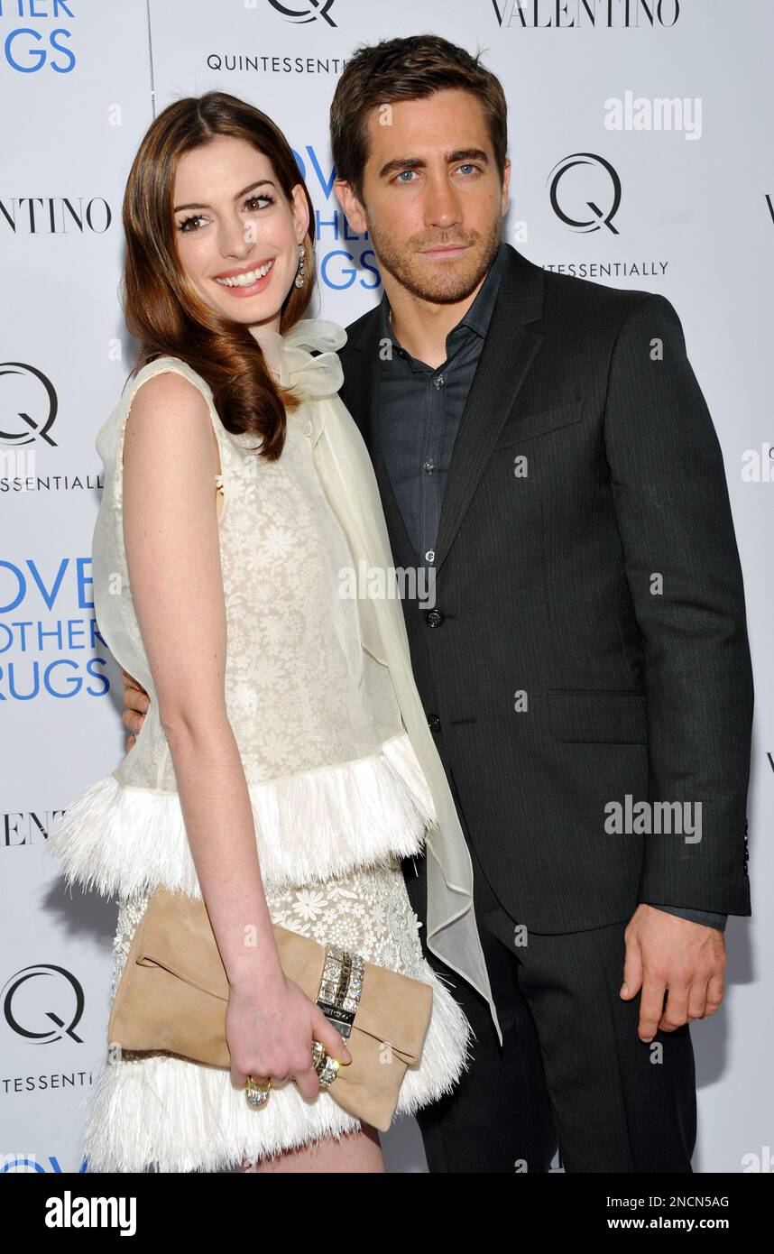 Actors Anne Hathaway, left, and Jake Gyllenhaal attend the premiere of ...