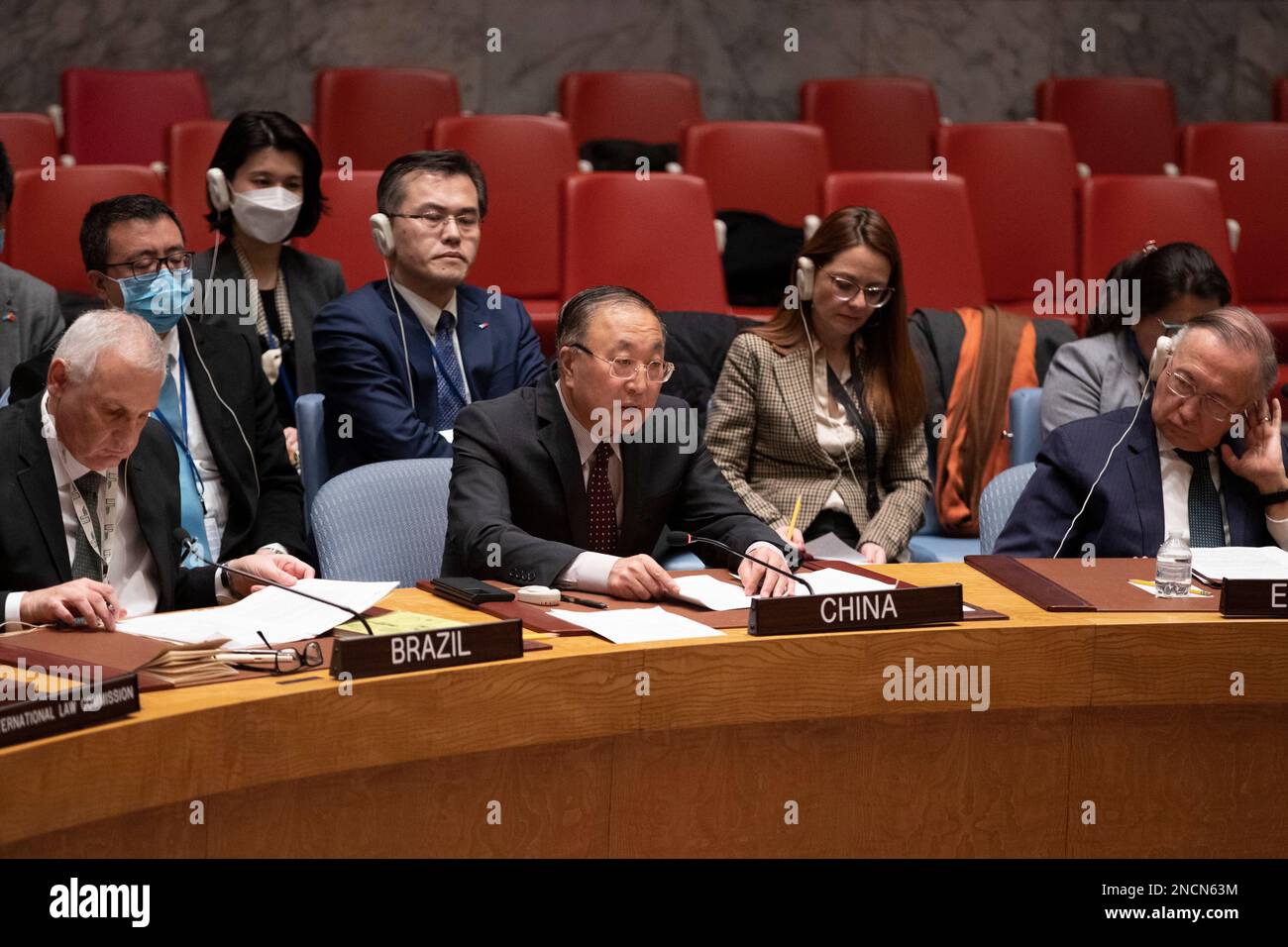 (230215) -- UNITED NATIONS, Feb. 15, 2023 (Xinhua) -- Zhang Jun (C ...