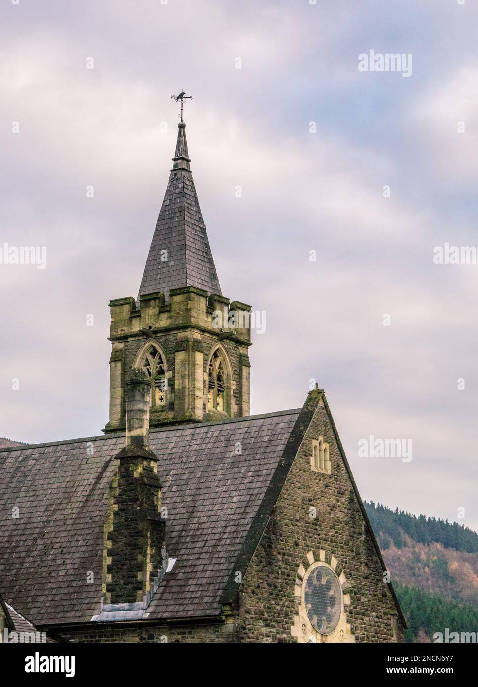 An aerial view of saint Margaret's church in Mountain Ash Stock Photo ...