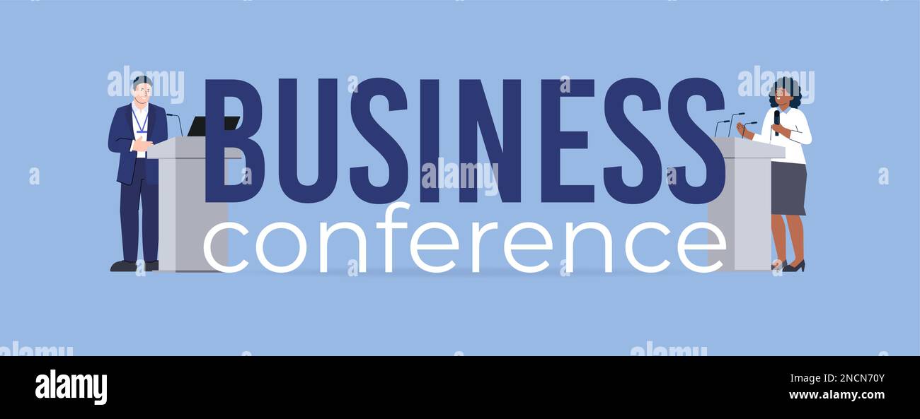 Business conference composition with flat text in between images of ...