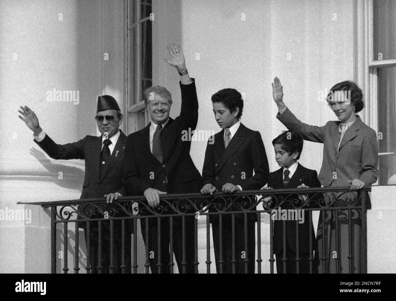 President Jimmy Carter, King Hassan II of Morocco and others wave from ...