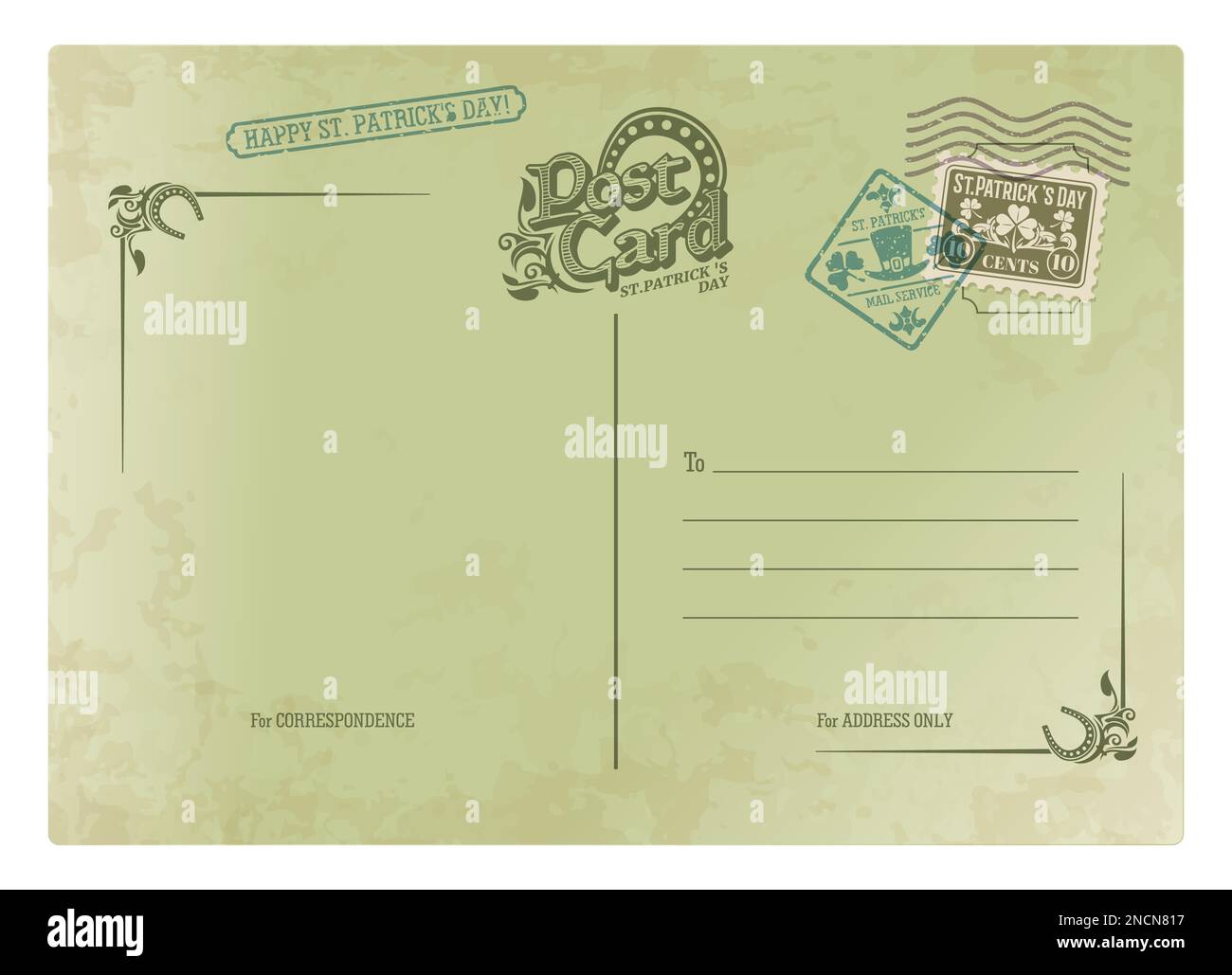 Saint Patrick day antique postcard, postage stamp on vintage mail ...