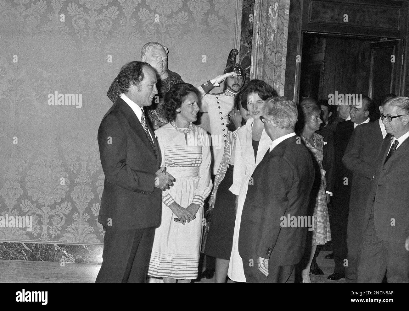 Authority standing smiling face to face communication Black and White ...