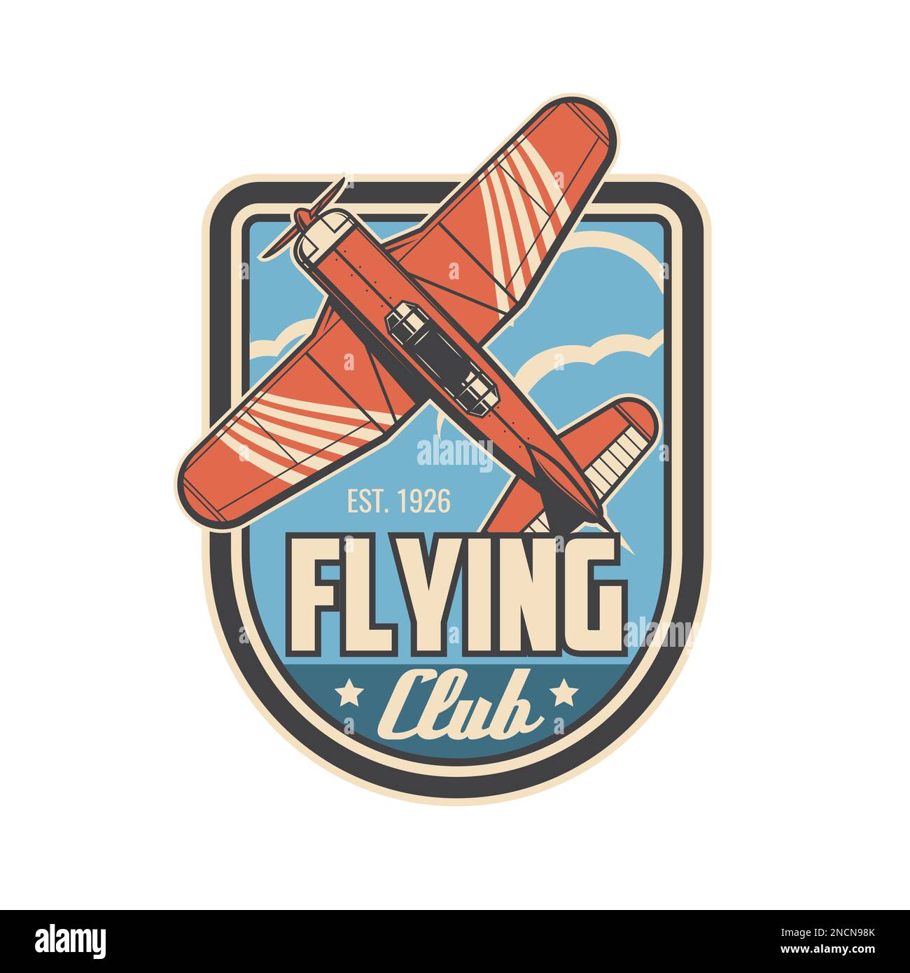 Flying club icon, aviator sport club vector symbol with retro airplane ...