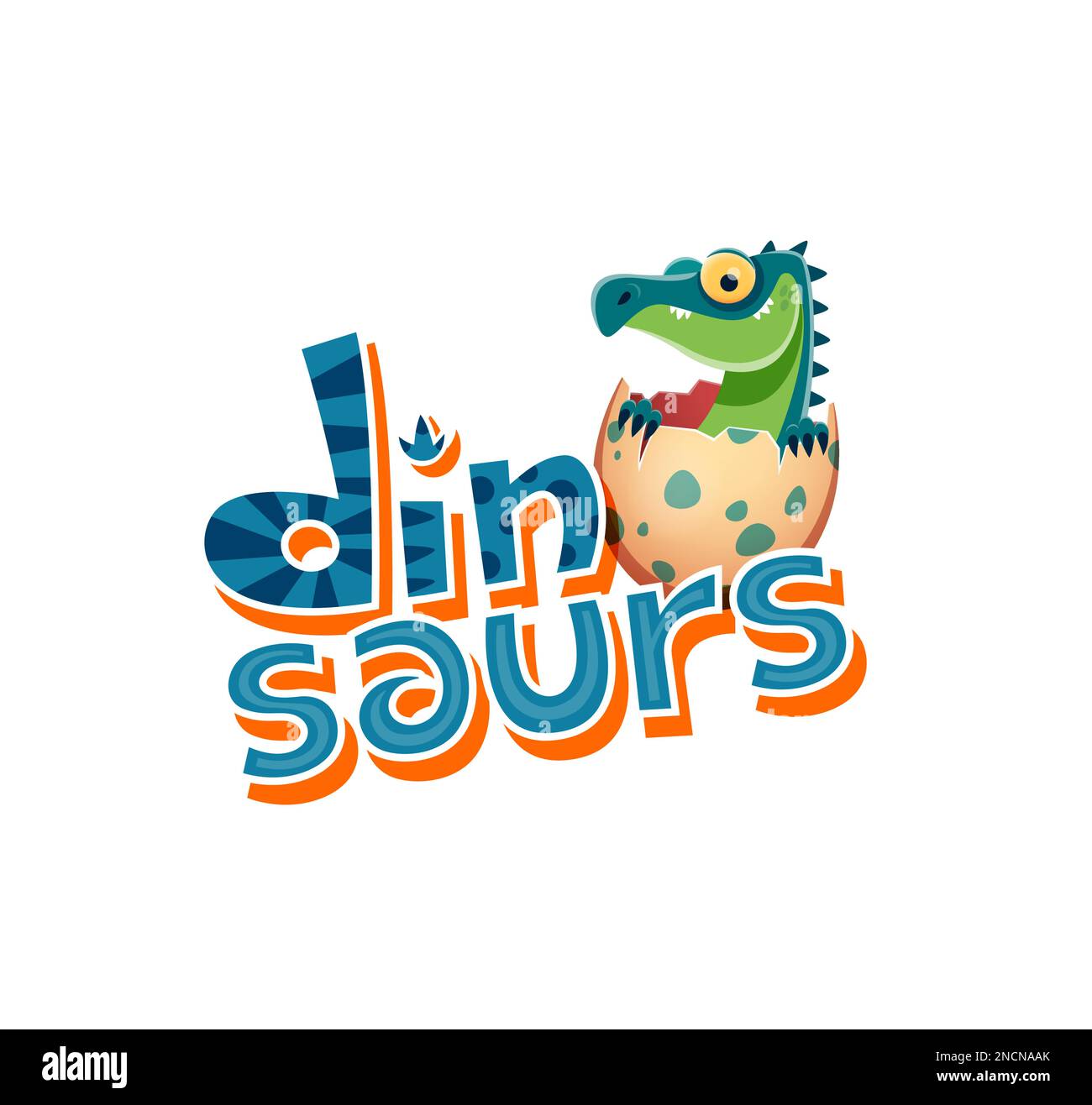 Cartoon funny dinosaur character and dino egg. Comical baby dinosaur ...