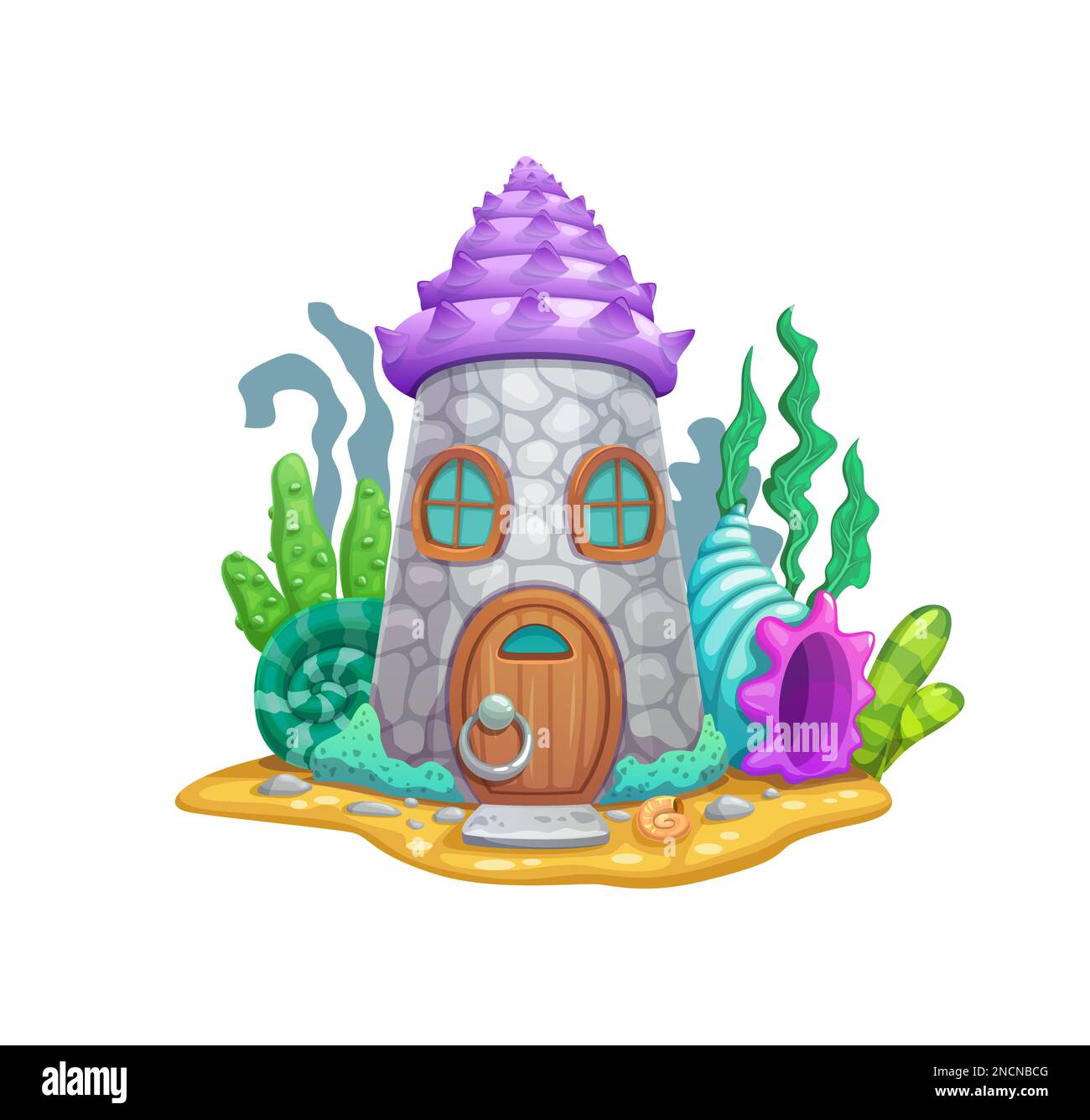 Cartoon underwater stone tower fairy house. Vector fantasy dwelling of ...
