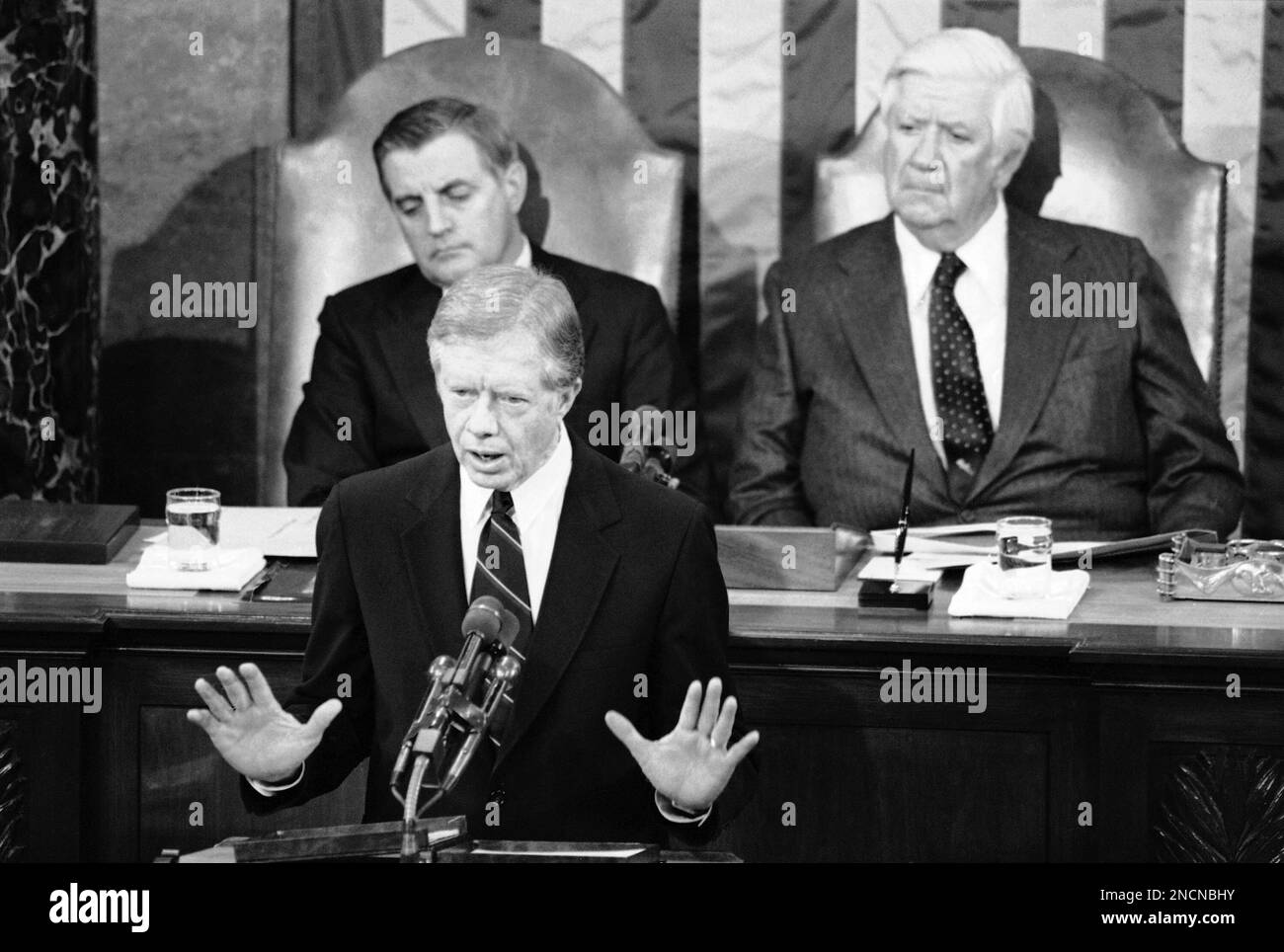 President Jimmy Carter spreads his hands as he delivers his State of ...
