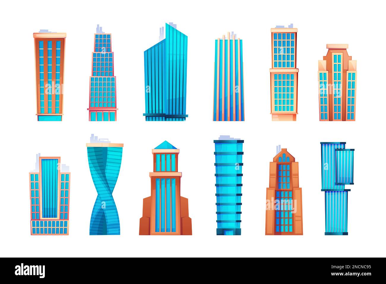 Skyscraper buildings. Cartoon residential block with architecture ...
