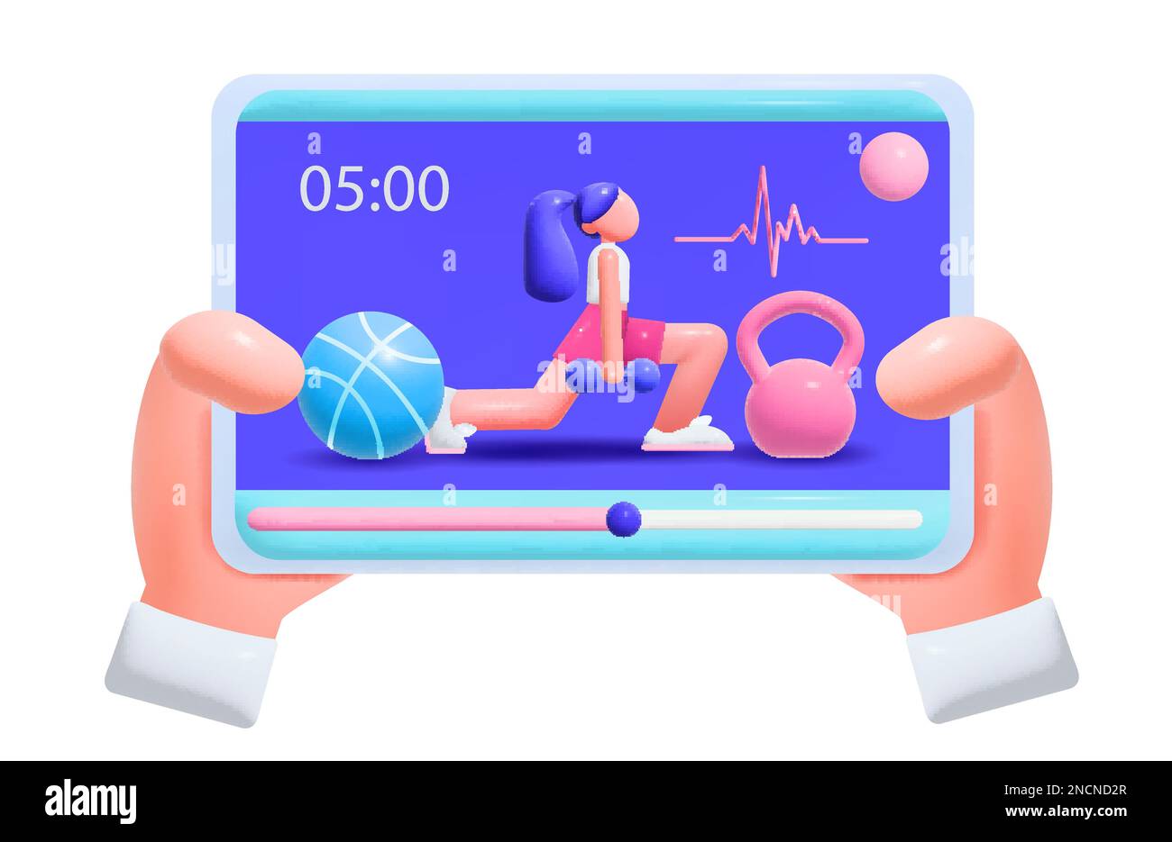 Online fitness coach cartoon concept with human hands holding tablet ...