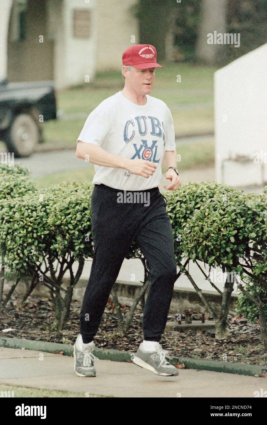 President Bill Clinton jogs in Little Rock, Arkansas on March 30, 1993 ...