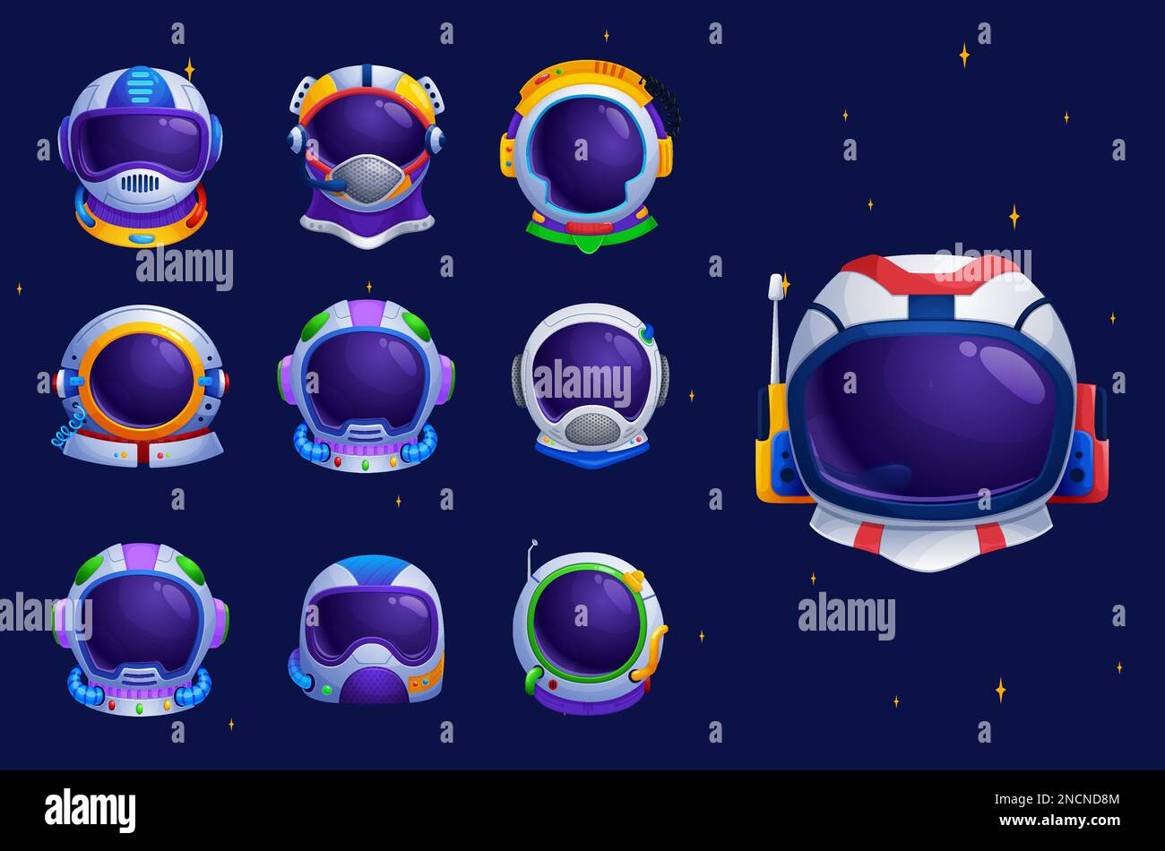 Astronaut space helmets, isolated cartoon vector cosmonaut props ...