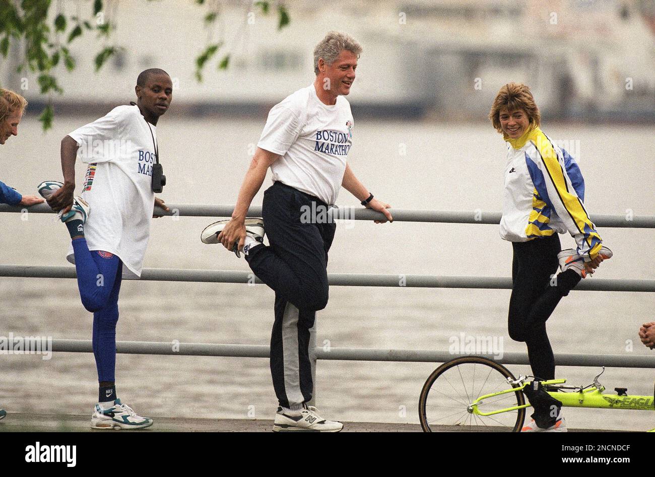 U.S. President Bill Clinton, along with recent Boston Marathon winners ...