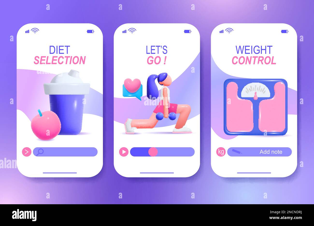 Fitness weight control diet selection vertical mobile web banners set ...