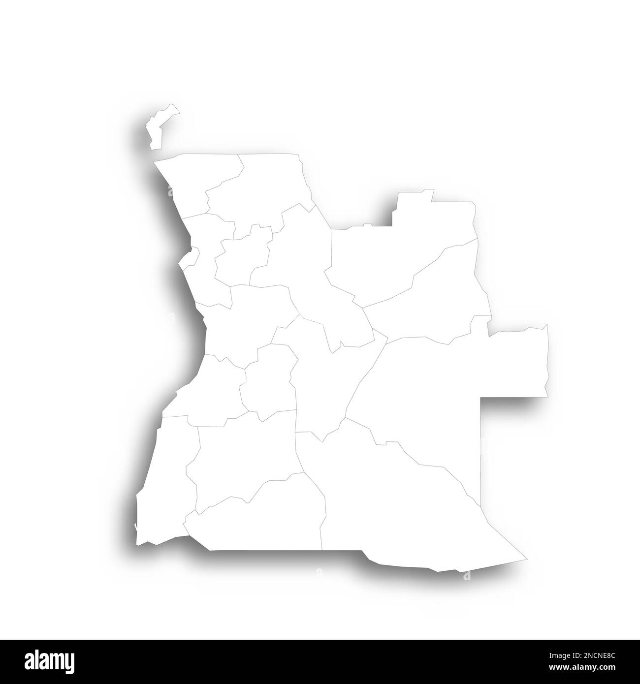 Angola political map of administrative divisions - provinces. Flat white blank map with thin ...