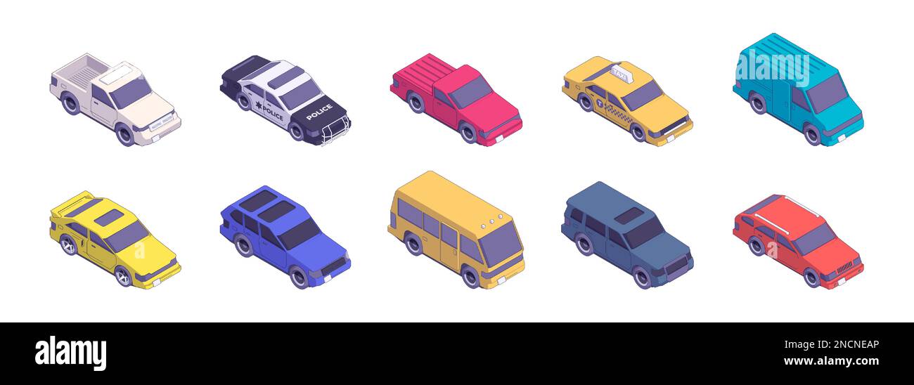 Isometric city traffic. Modern cars, different models of urban ...