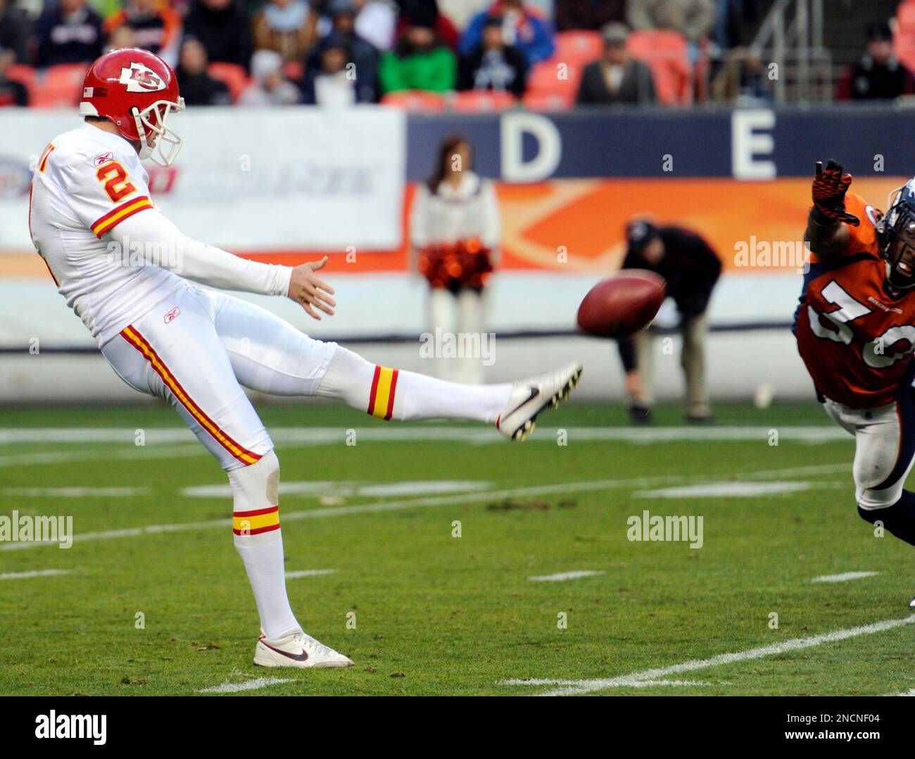 Kansas City Chiefs punter Dustin Colquitt kicks against the Denver ...