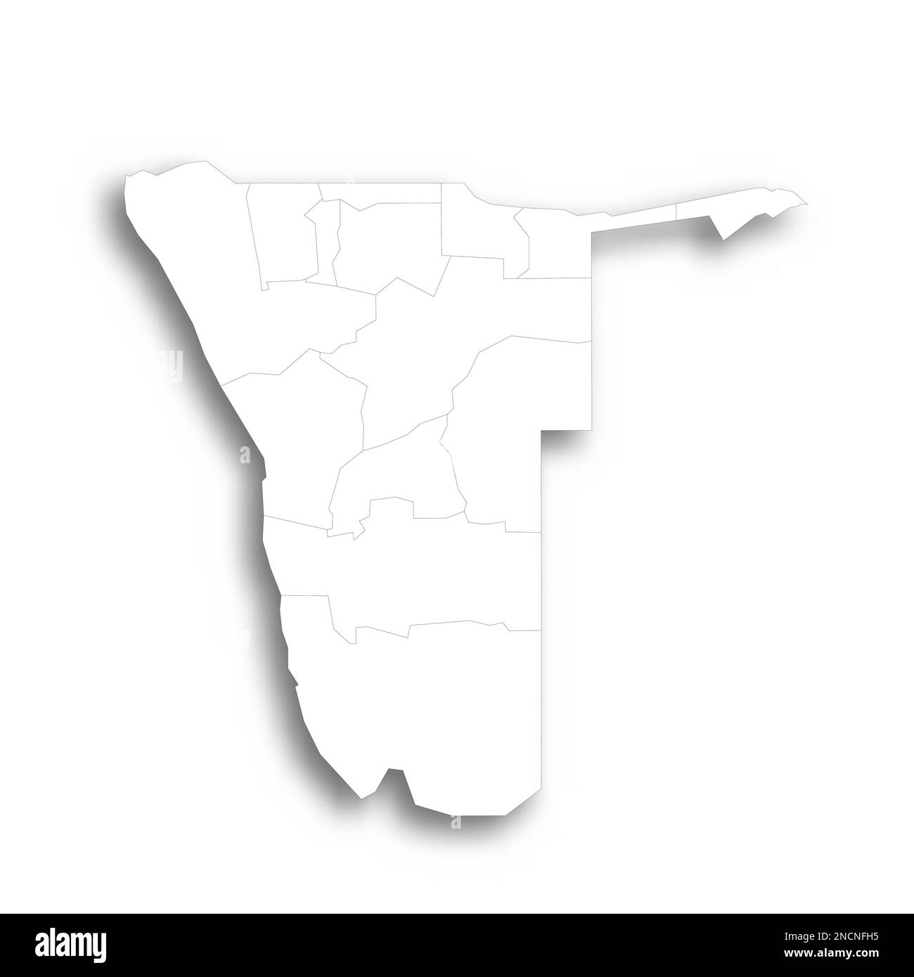 Namibia political map of administrative divisions - regions. Flat white ...