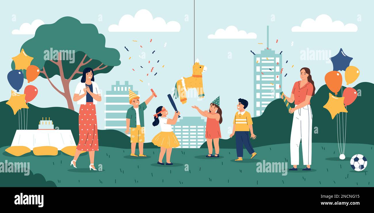 Mom baby club background with birthday party symbols flat vector ...