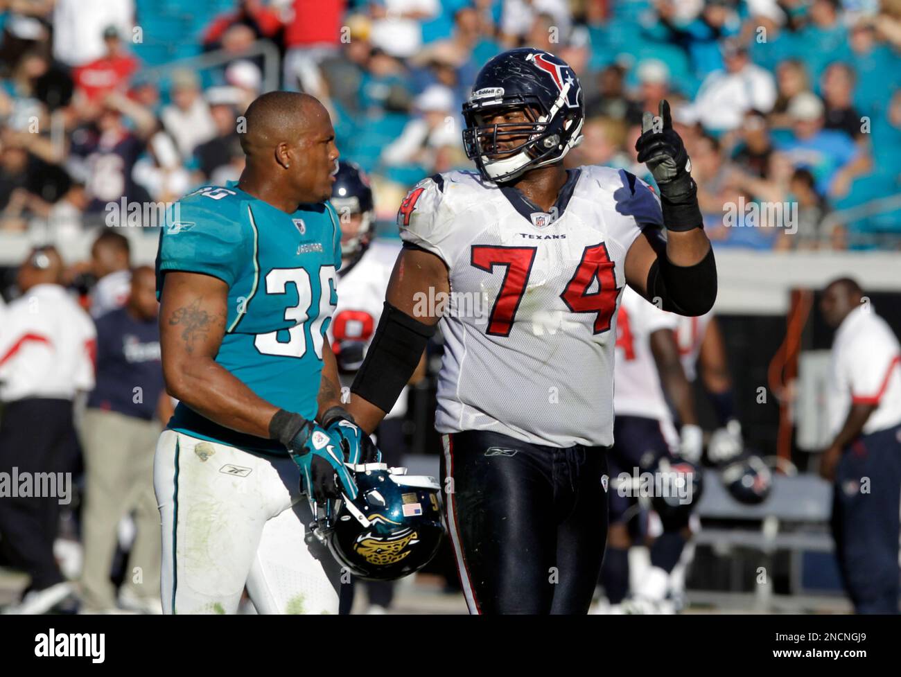 Jacksonville Jaguars safety Courtney Greene (36) and Houston Texans ...