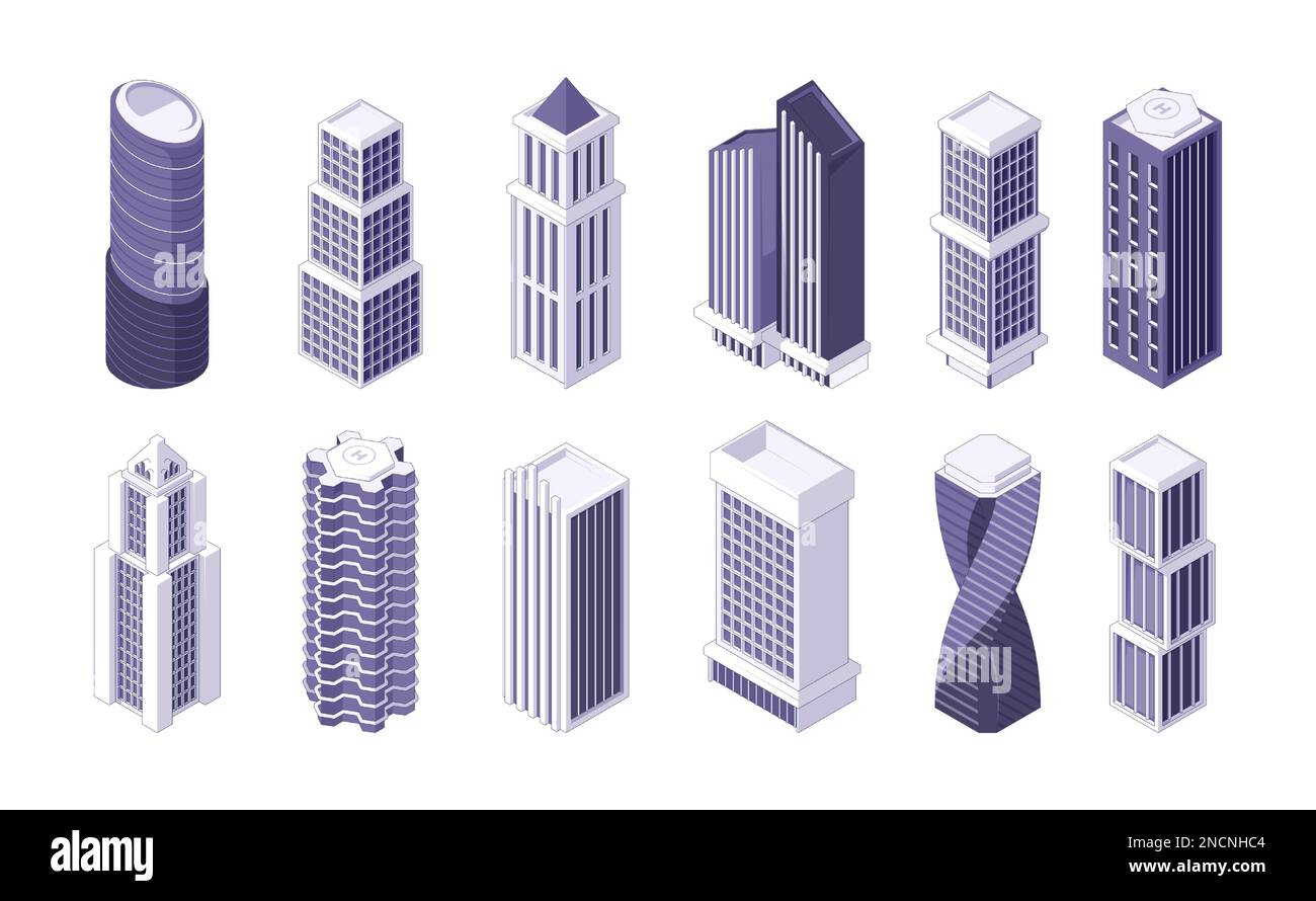 Isometric skyscraper building. Residential business construction ...