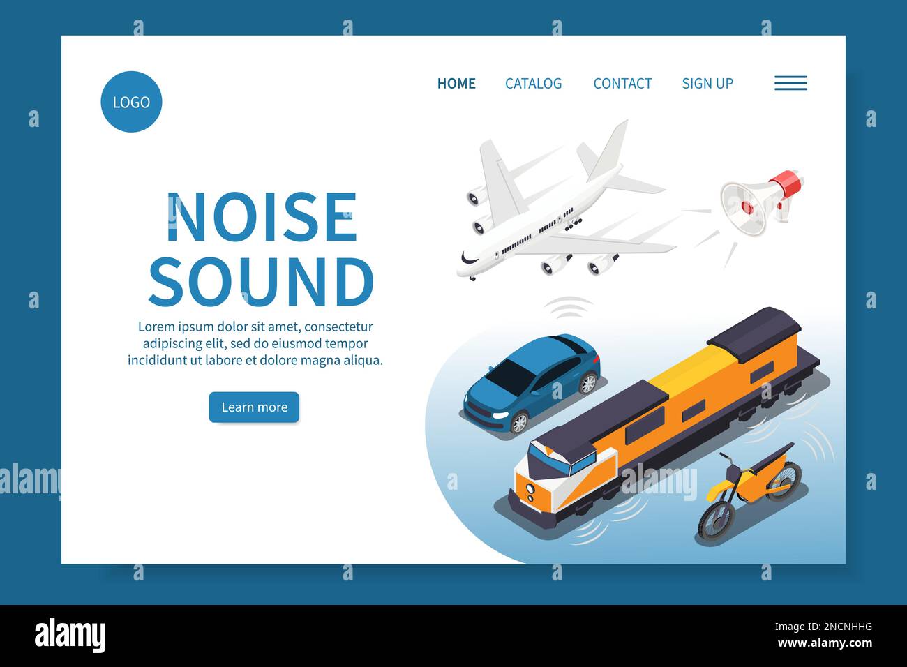 Noise sound isometric web site with urban and air transport items ...