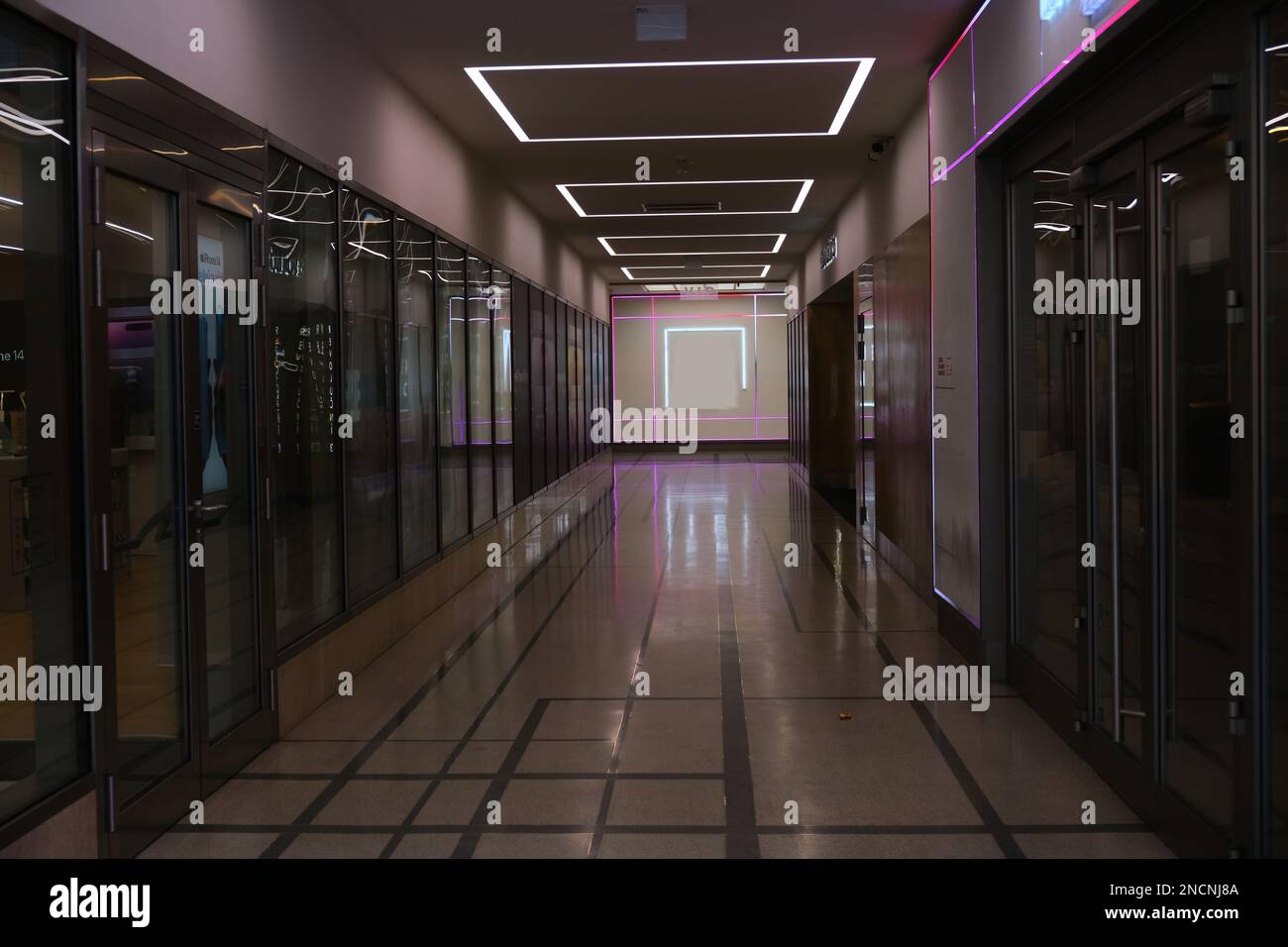 Modern with light Hallway Empty downtown shopping mall Stock Photo - Alamy