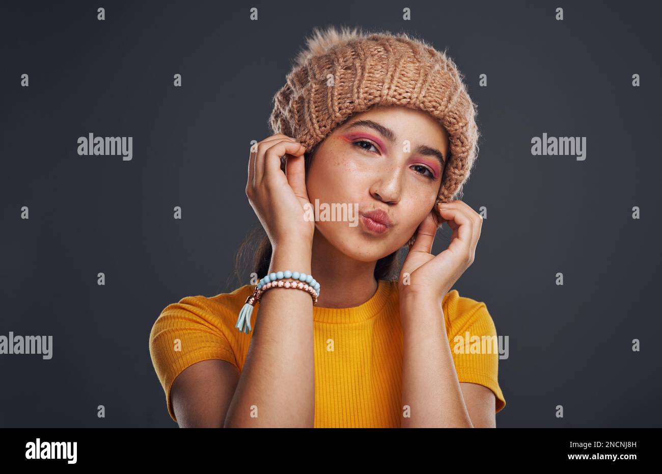 The infamous duckface. Cropped portrait of an attractive teenage girl ...