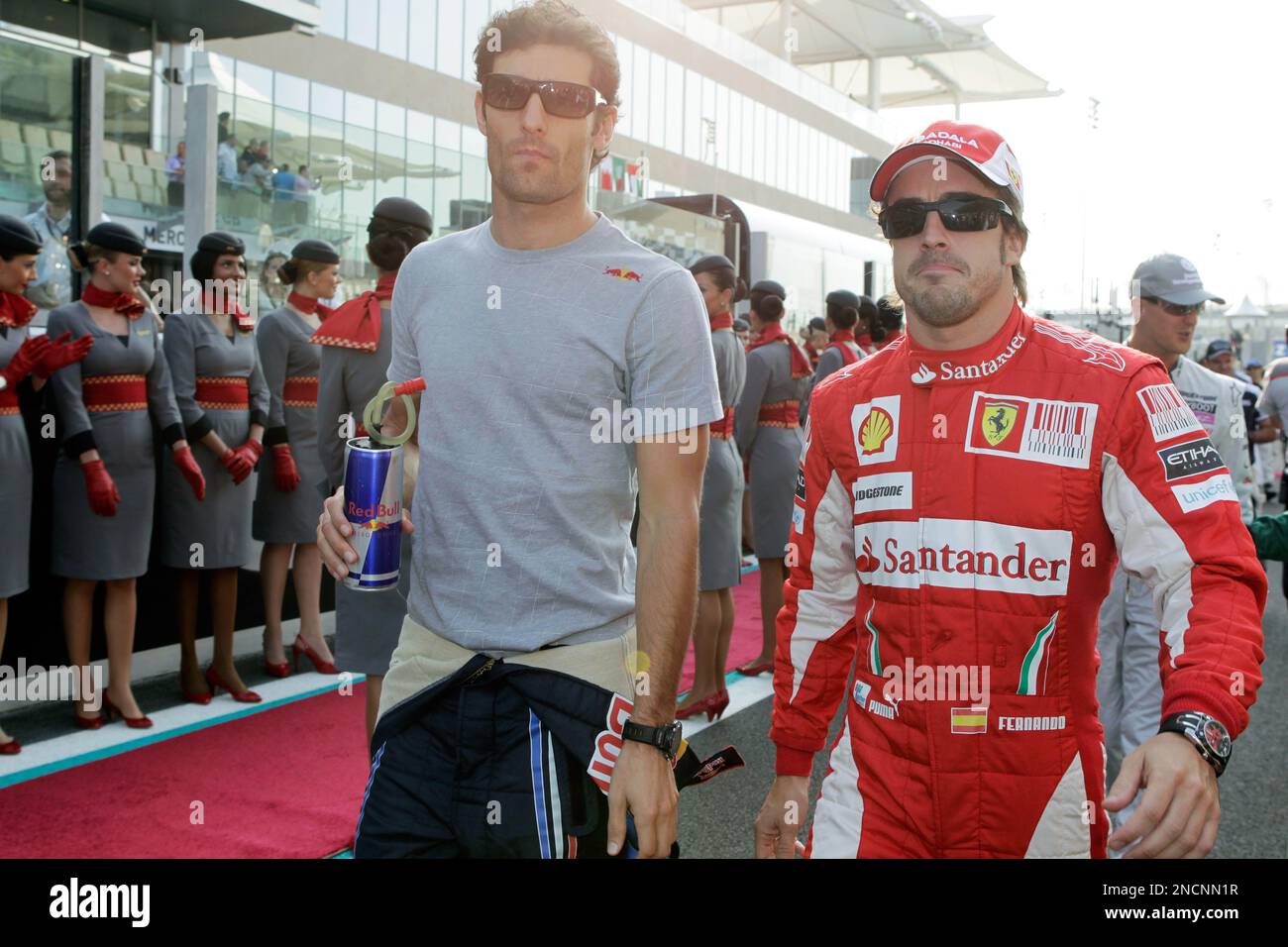 Red Bull driver Mark Webber of Australia, left, and Ferrari driver ...