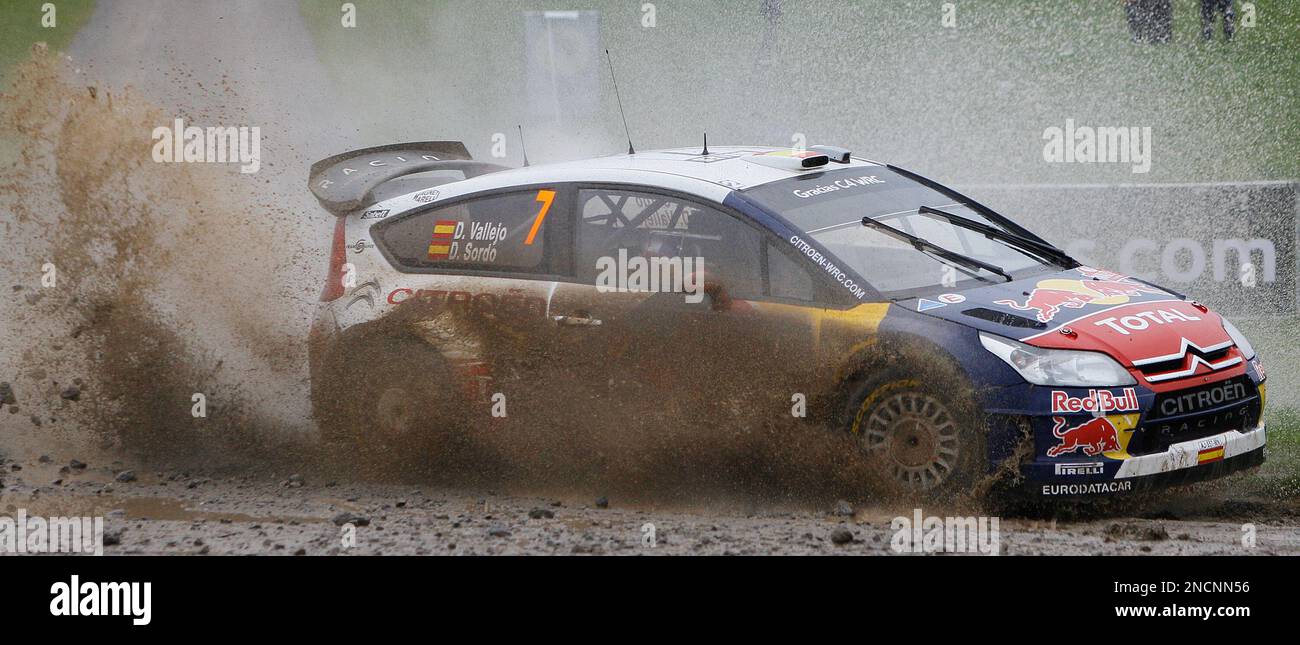 Dani Sordo of Spain and co-driver, Diego Vallejo of Spain driving a ...