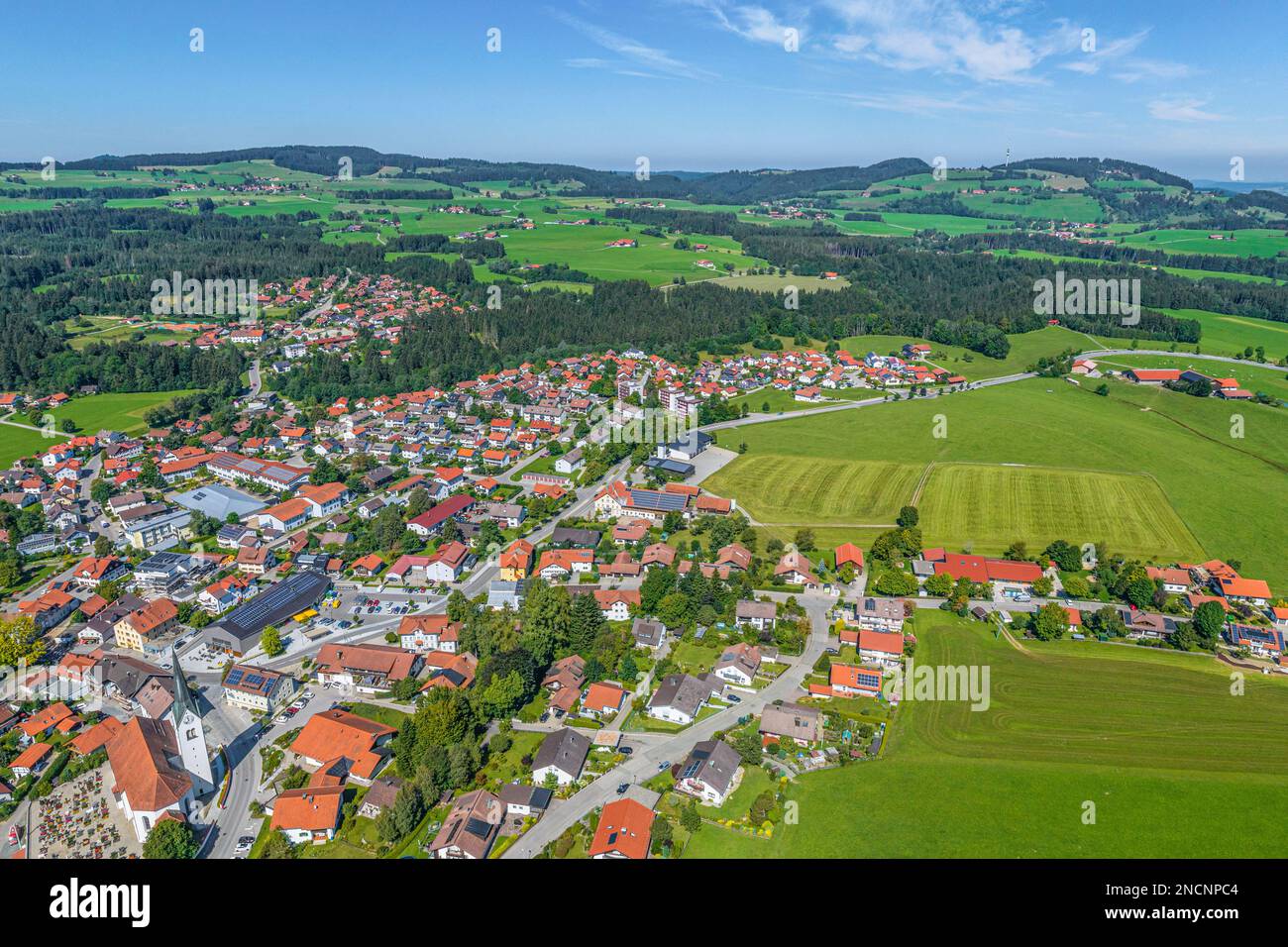 The region around Buchenberg in the Allgaeuer Seenland from above Stock ...