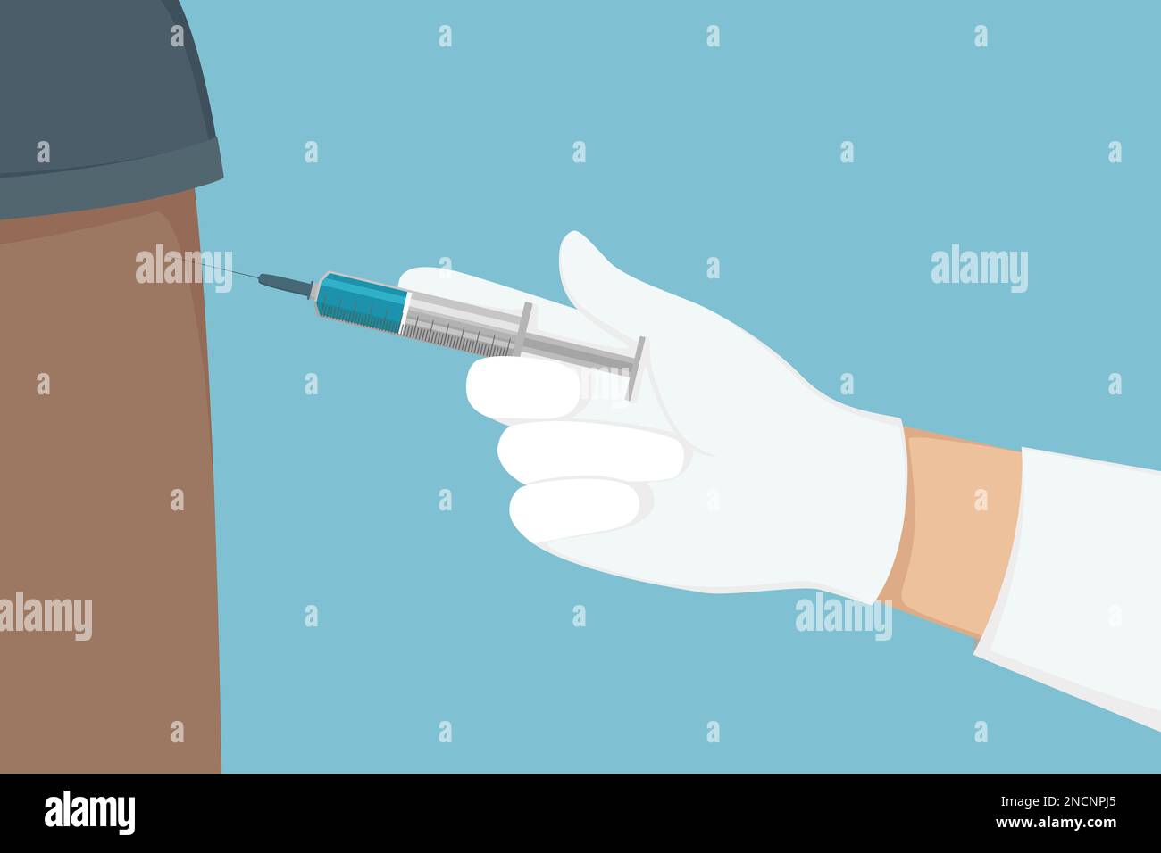 Doctor in gloves administer vaccine. Cartoon style. Vector illustration ...