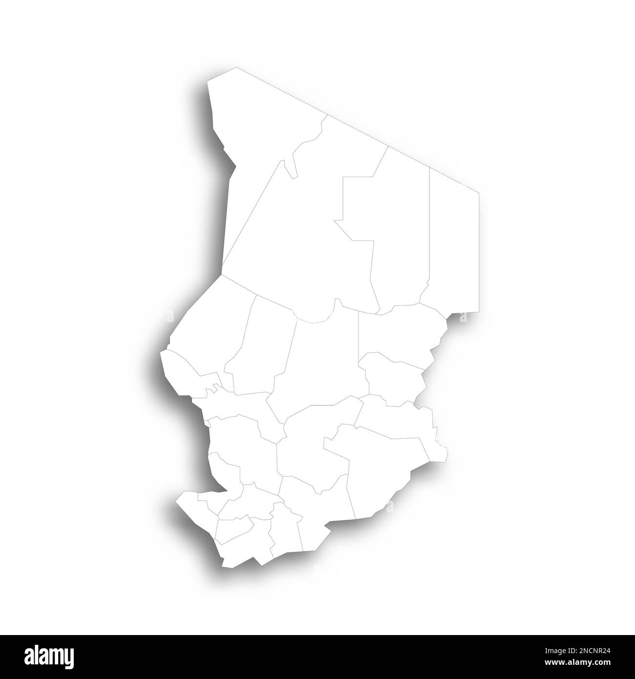 Chad political map of administrative divisions - regions. Flat white ...
