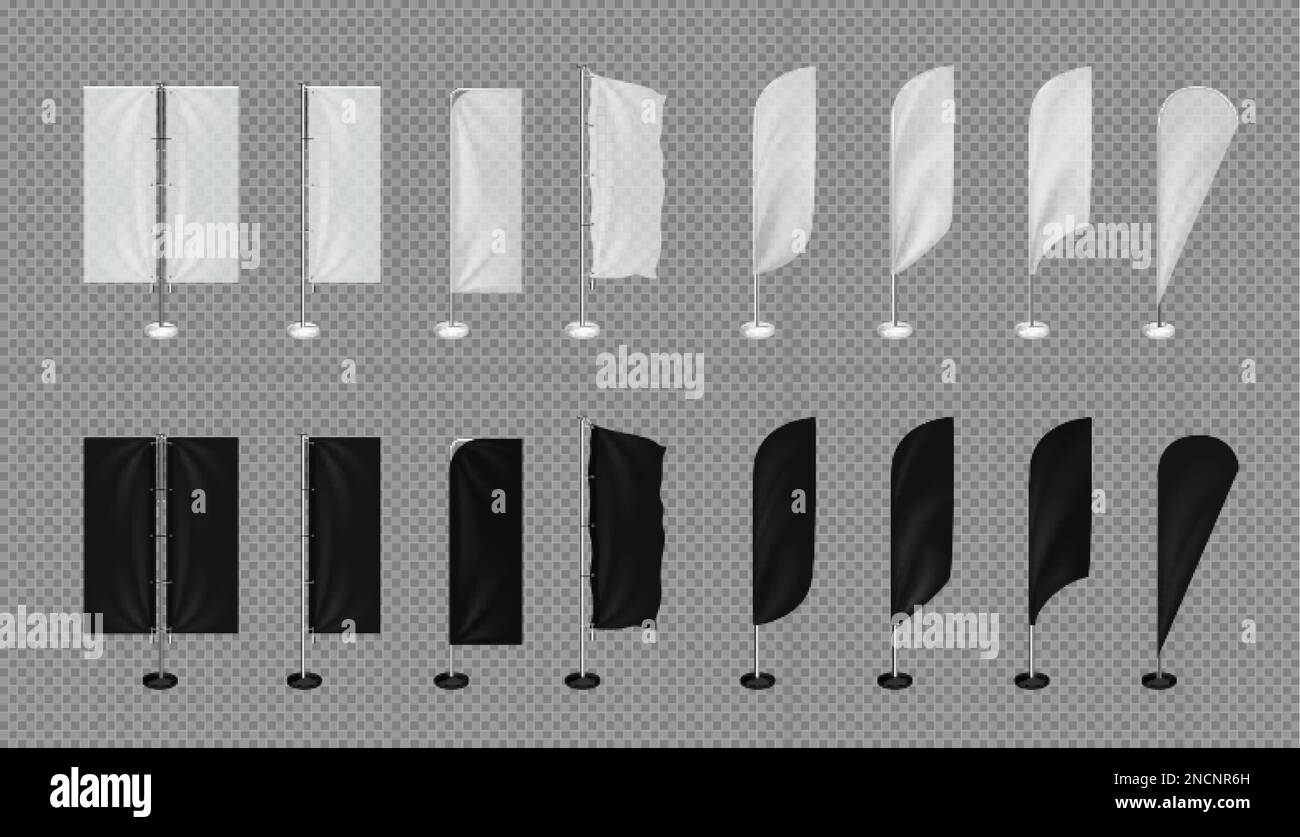 Feather advertising flag mockup realistic set with isolated image of ...