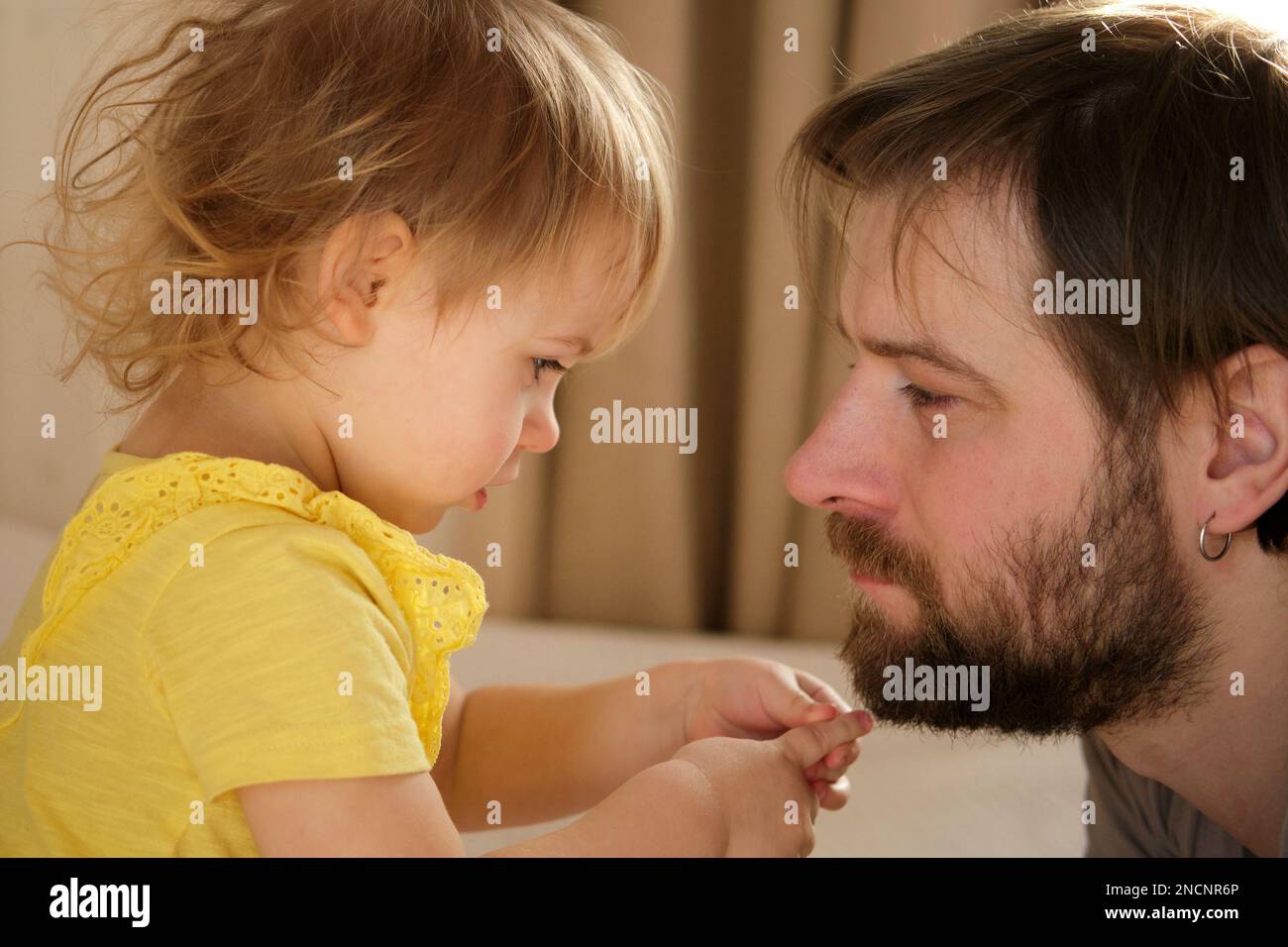 Happy Father with Daughter, Tiny Girl. One Year Baby Smiling, Laughing ...