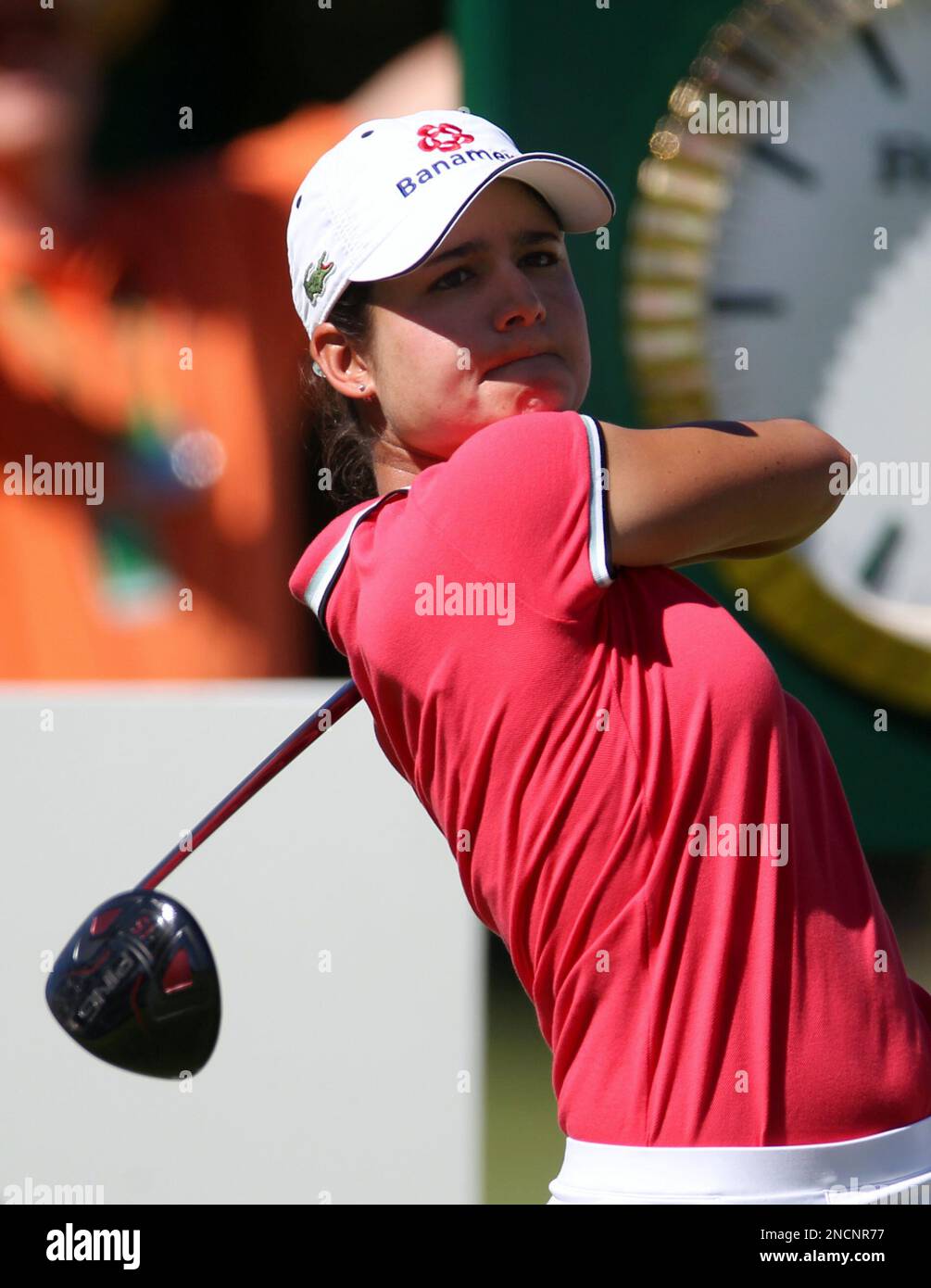 Mexico's Lorena Ochoa tees off on the eight hole during the third round of the Lorena Ochoa ...