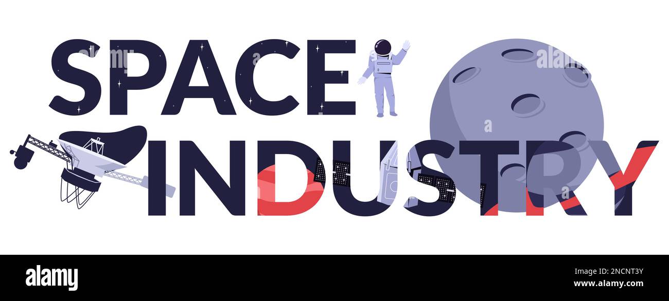 Space industry concept with exploration text symbols flat vector ...