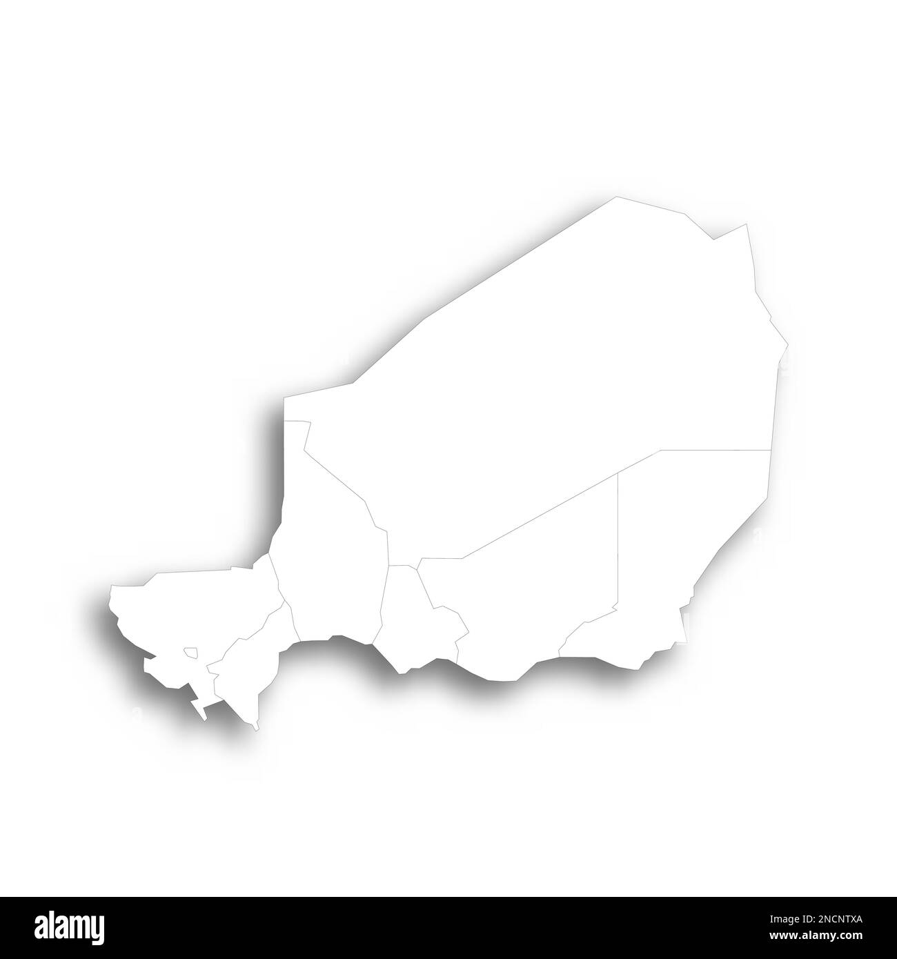 Niger political map of administrative divisions - regions and capital city of Niamey. Flat white ...