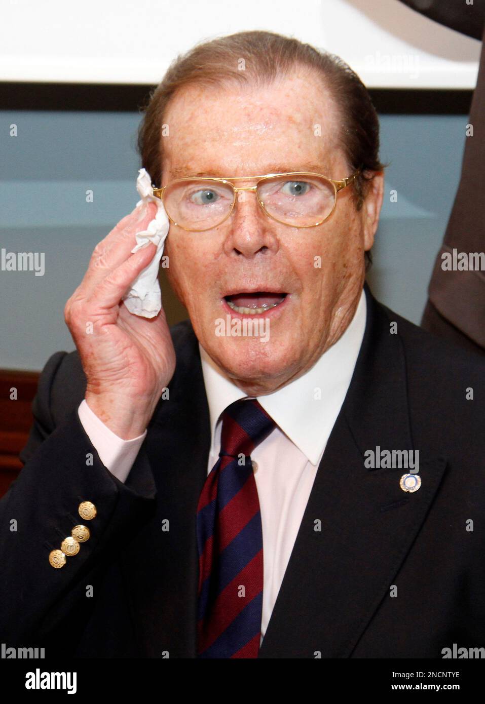 UNICEF ambassador and British actor Sir Roger Moore is seen at a press ...