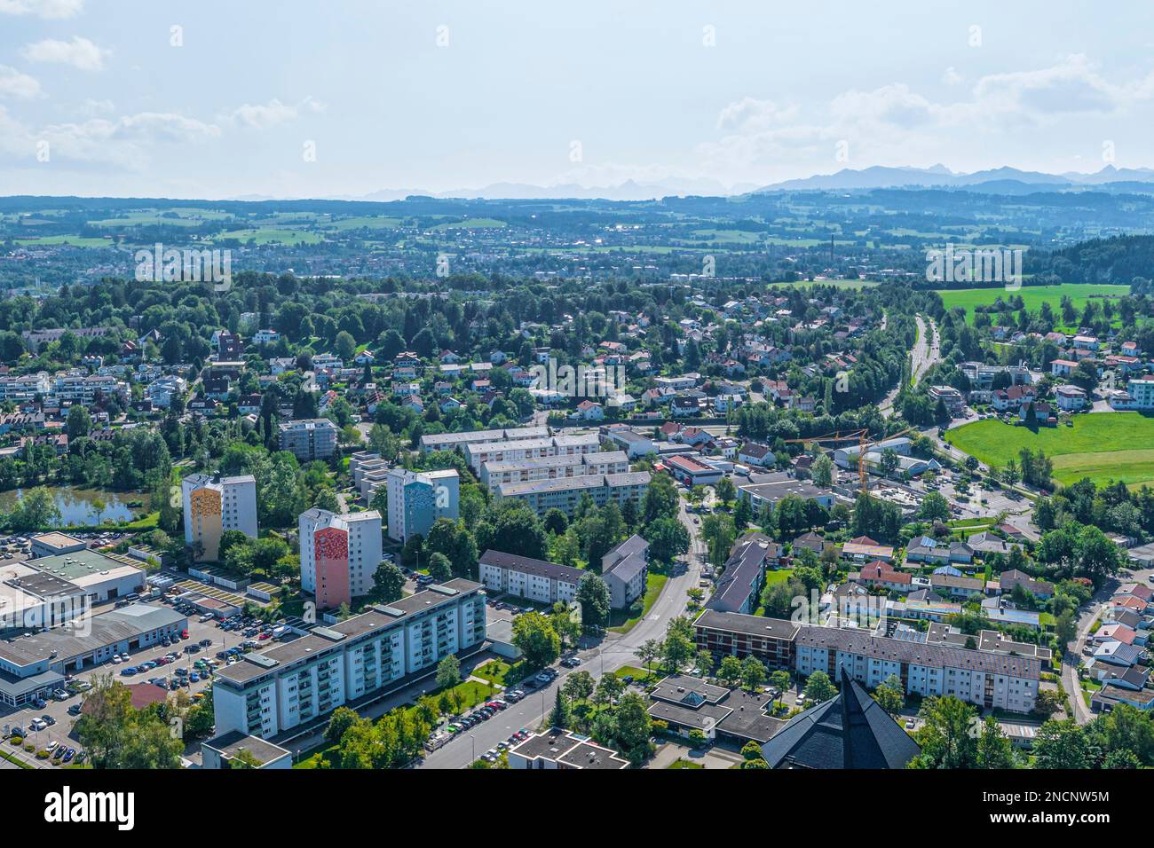 Aerial view to Kempten in zhe Upper Allgäu, the western parts around ...