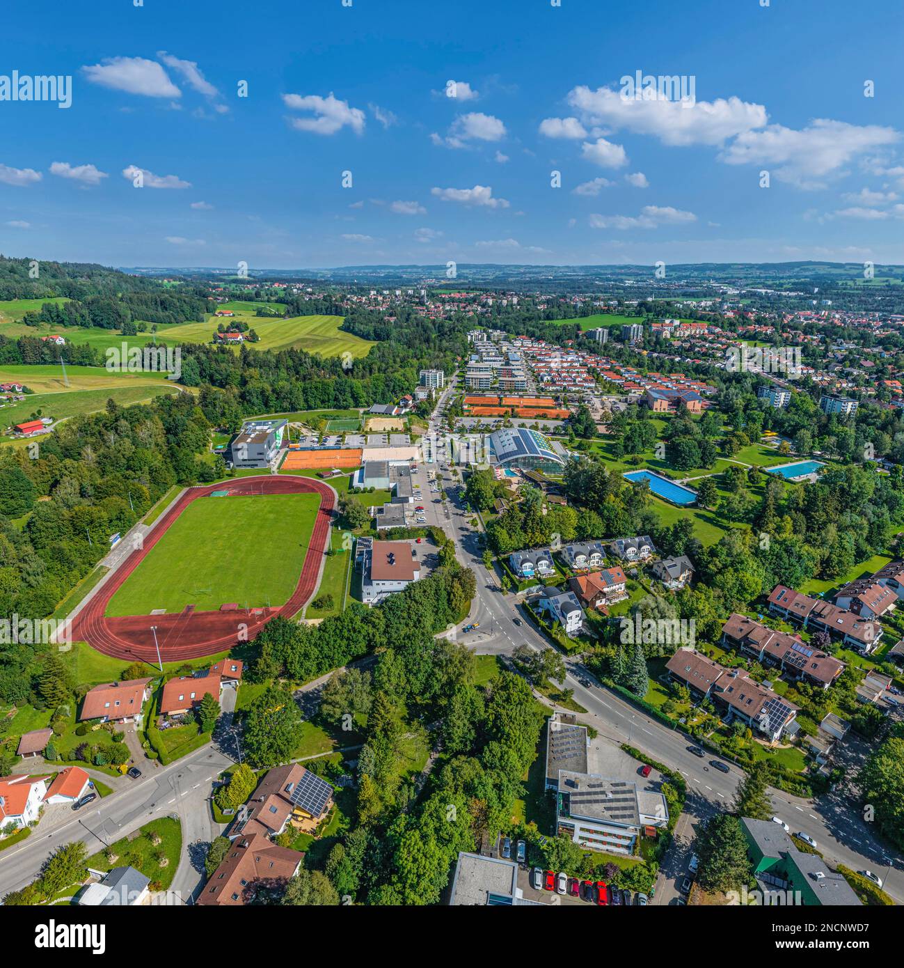 Aerial view to Kempten in zhe Upper Allgäu, the western parts around ...