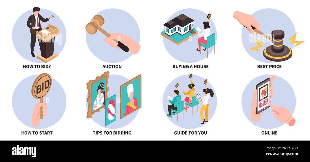 Auction flowchart with tips and start symbols isometric vector ...