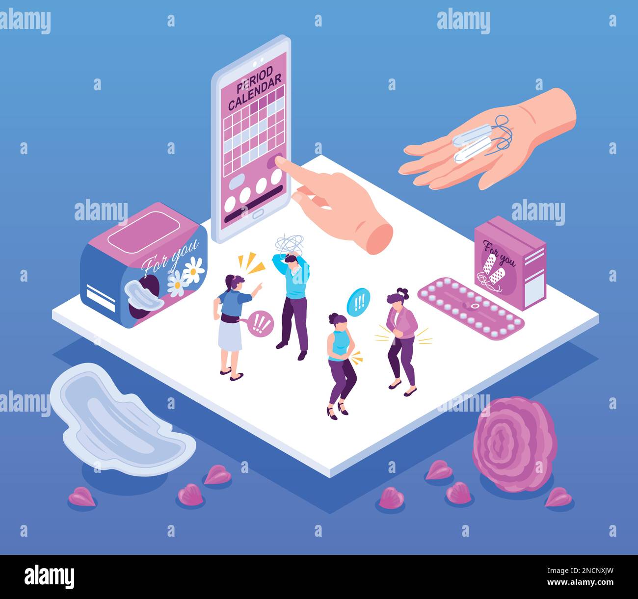 Menstrual cycle concept with pms symbols isometric vector illustration hi-res stock photography ...