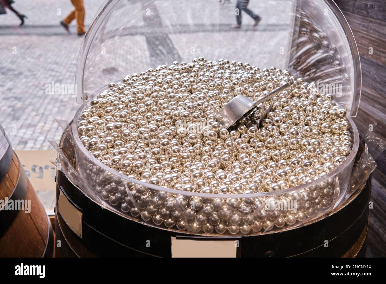 silver chocolate candies caramel sold in self service store wooden ...