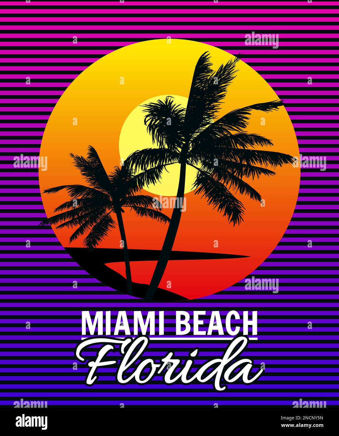 Sunset Florida Miami Beach summer print t-shirt design. Poster palm ...